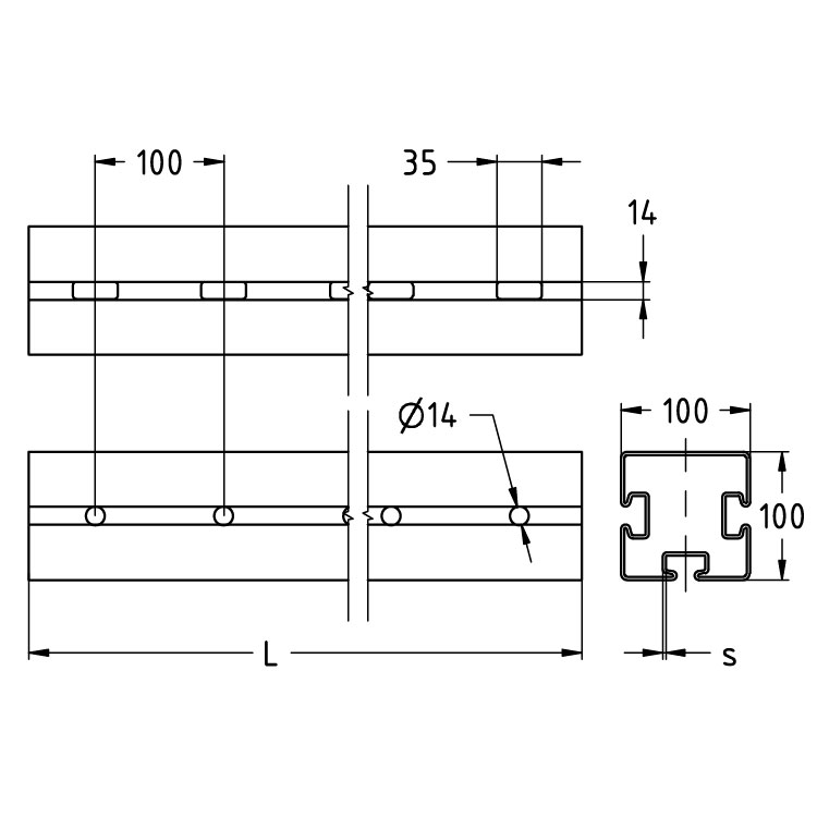 MÜPRO | MPT-Support profile Q100 with 3 slots hot-dip galvanised
